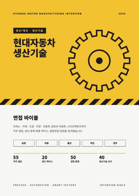 [현대자동차 생산기술 면접후기] 기출 Q&A 차체+도장+의장+자동화+양산케이스 165문항