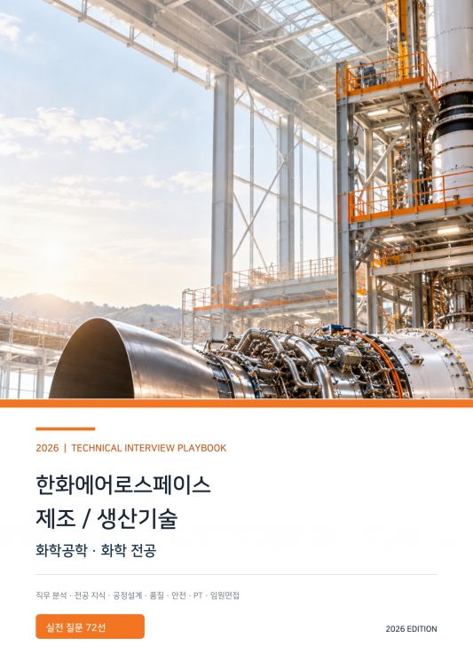 2026 한화에어로스페이스 제조/생산기술 (화학공학, 화학 전공계열) 면접 완벽 대비 자료집] 면접유형 분석 및 실전 면접질문 72선과 모범답변