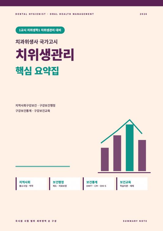 치과위생사 국가고시 치위생관리 핵심 요약 29쪽 (지역사회구강보건+보건행정+보건통계+보건교육)
