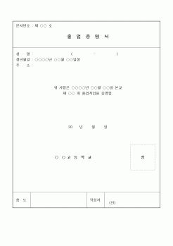 (중/고등학교)졸업증명서